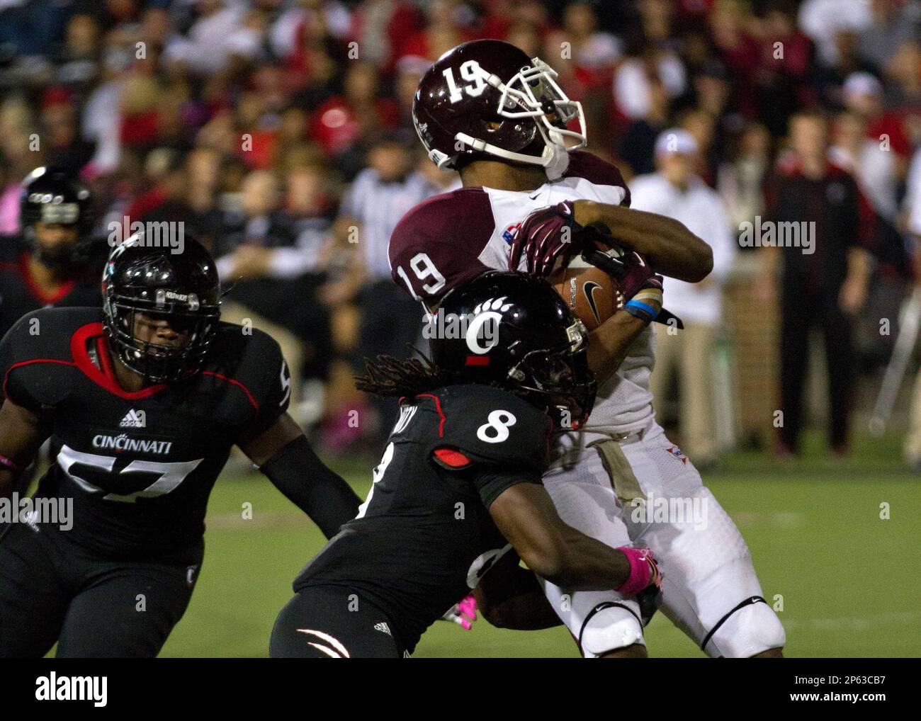 Oct. 13, 2012 - Nick Talbert #19 of Fordham University gets hit by ...