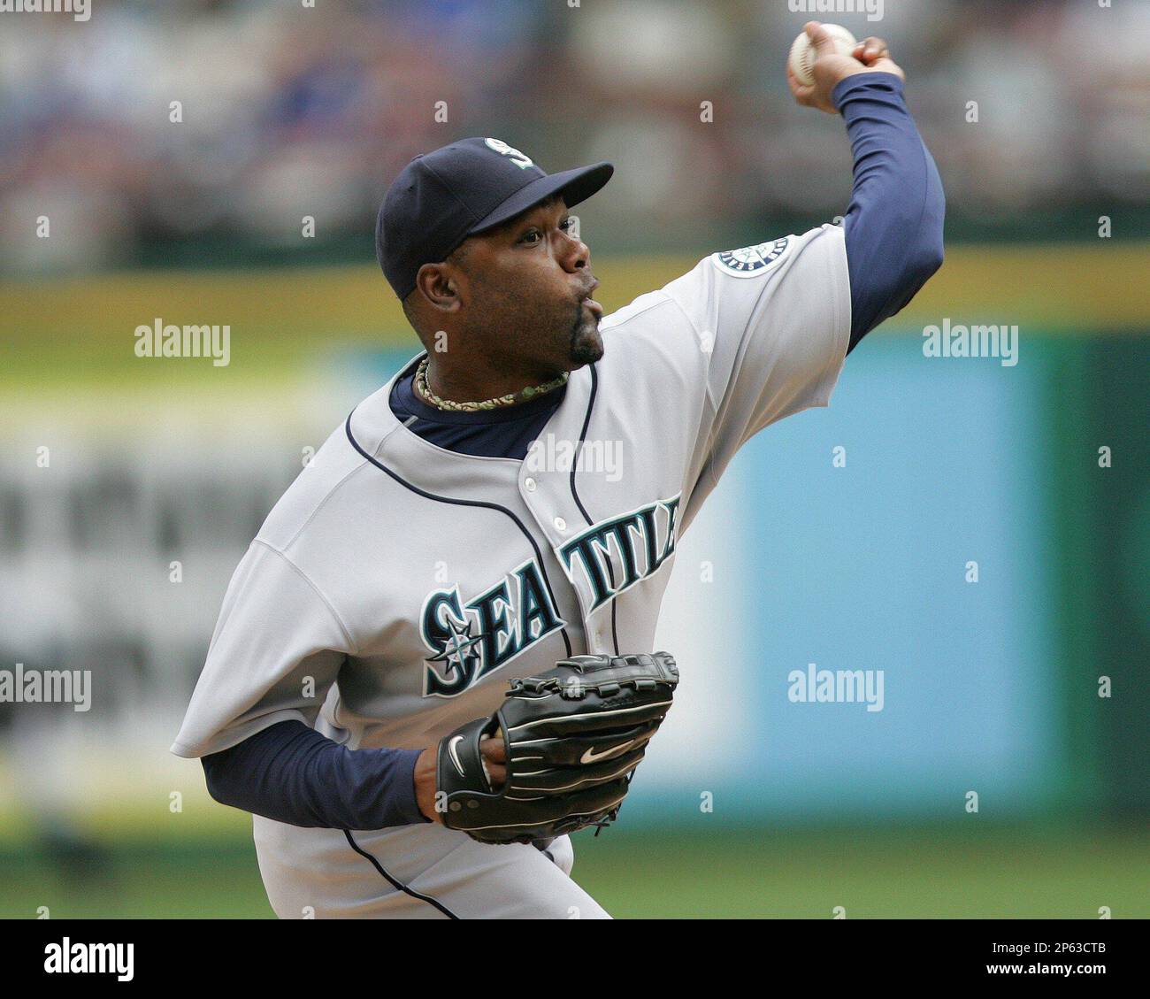 Seattle Mariners P Arthur Rhodes against the Texas Rangers on May 14th ...