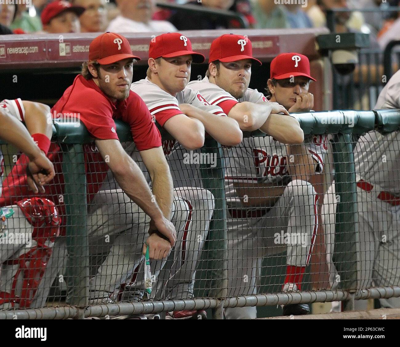 Phillies Jayson Werth, Kyle Kendrick, Adam Eaton, and Jamie Moyer watch ...