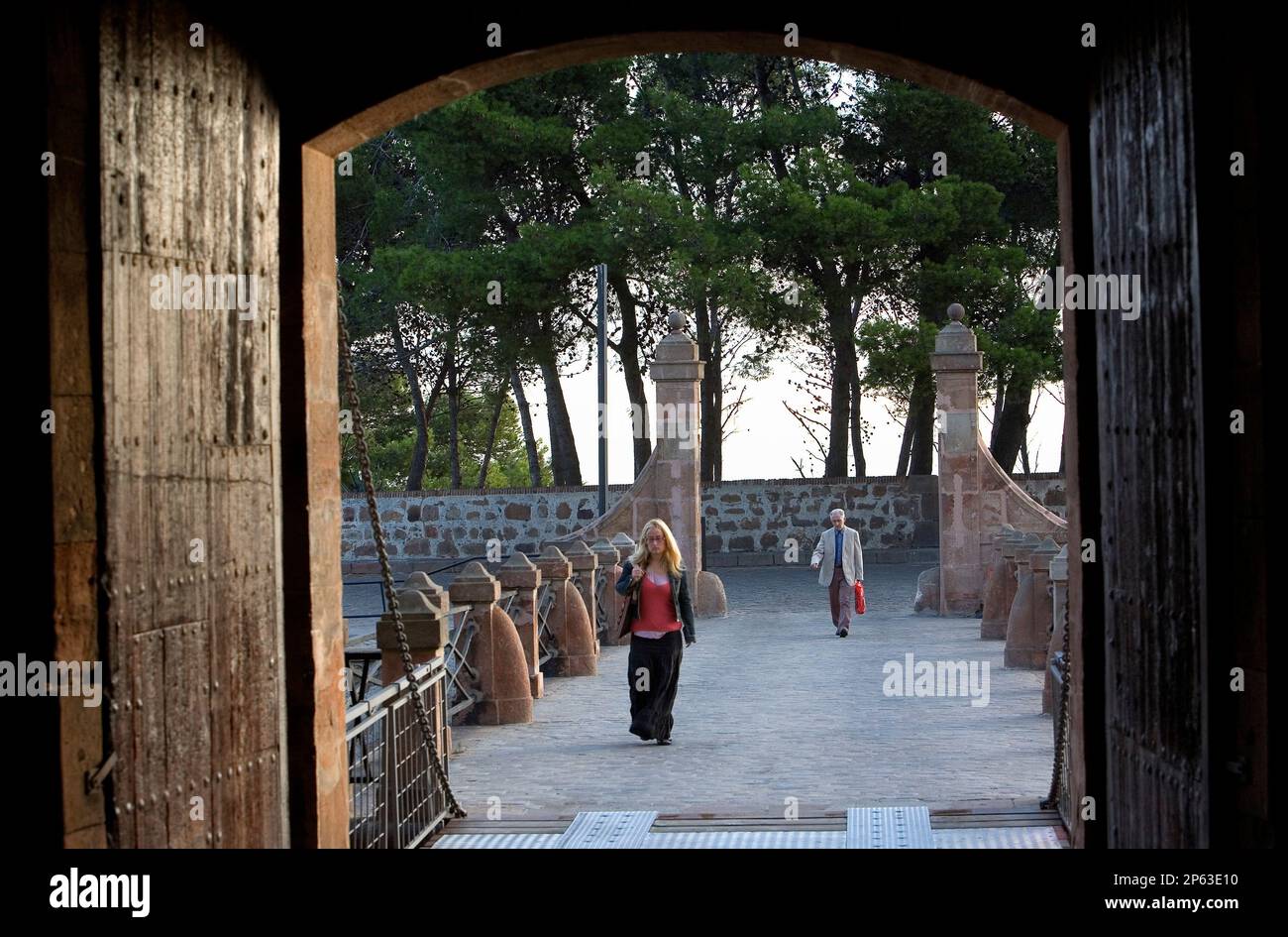 Barcelona: main gate of the Montjuic Castle Stock Photo - Alamy