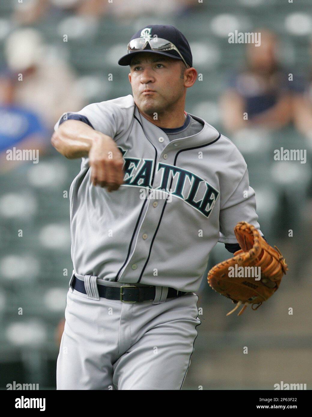 Seattle Mariners 1B Miguel Cairo against the Texas Rangers on May 14th ...