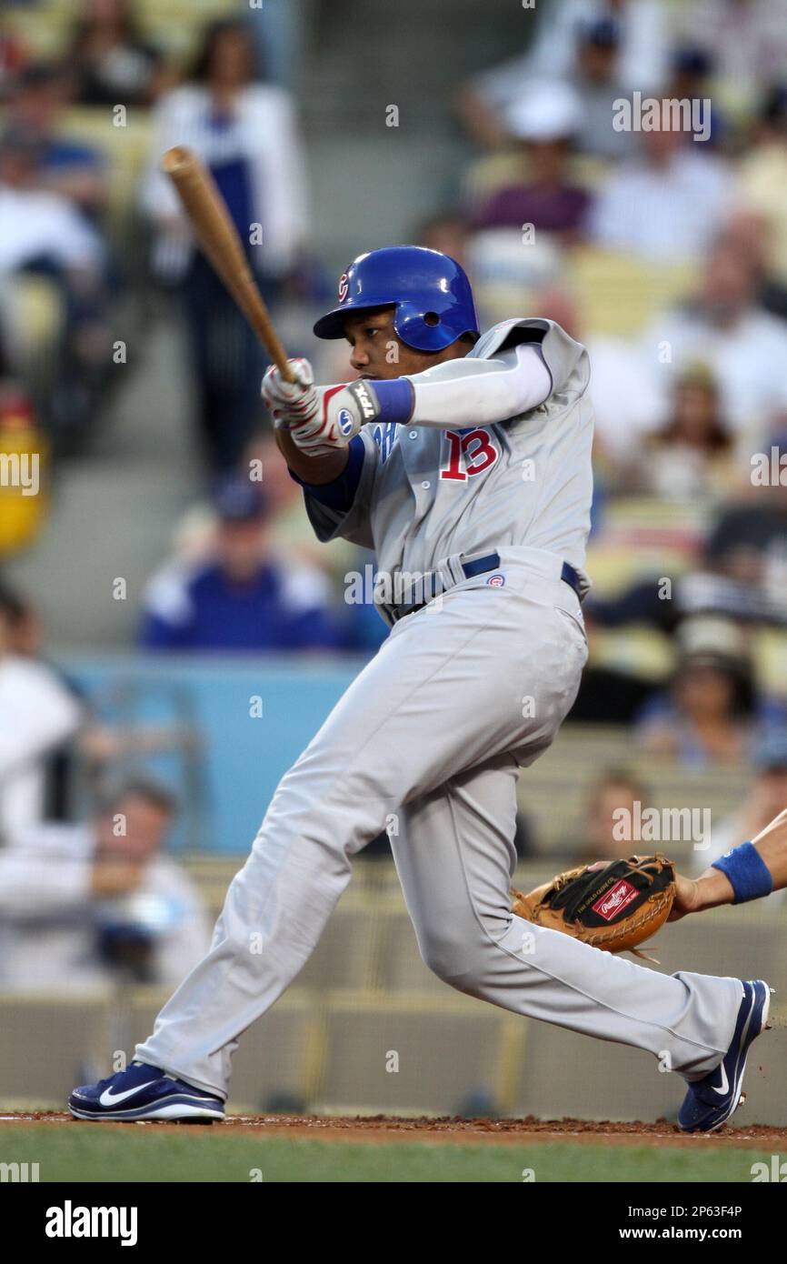 Starlin Castro #13 of the Chicago Cubs bats against the Los Angeles ...
