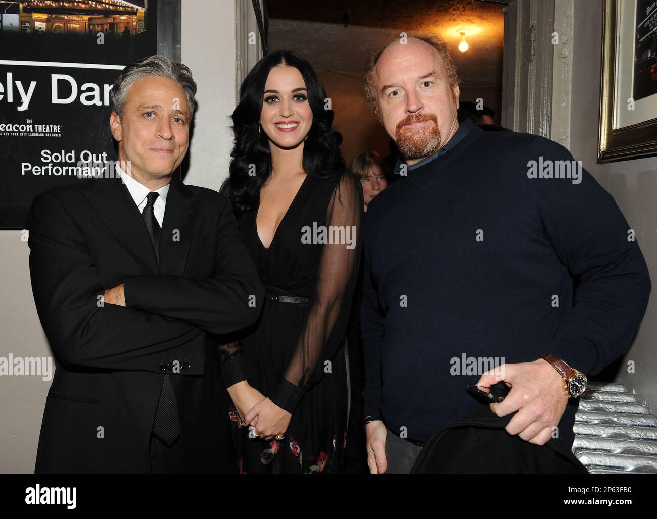 NEW YORK, NY - OCTOBER 13: (L-R) Jon Stewart, Katy Perry and Louis C.K ...