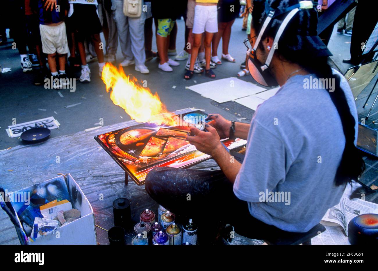Street artist. spray paint. La Rambla. Barcelona.Europe Stock Photo - Alamy