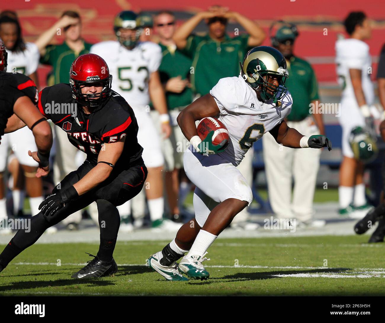 Colorado State's Chris Nwoke finds running room in the first half during an NCAA college ...