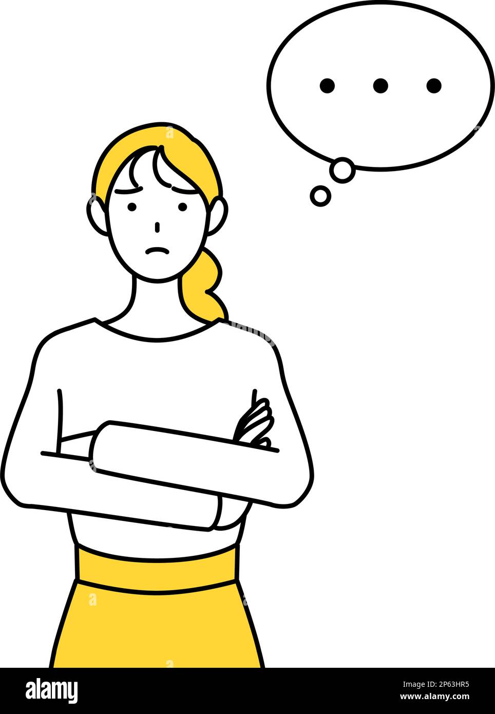 A casually dressed young woman, arms crossed, thinking, Vector ...