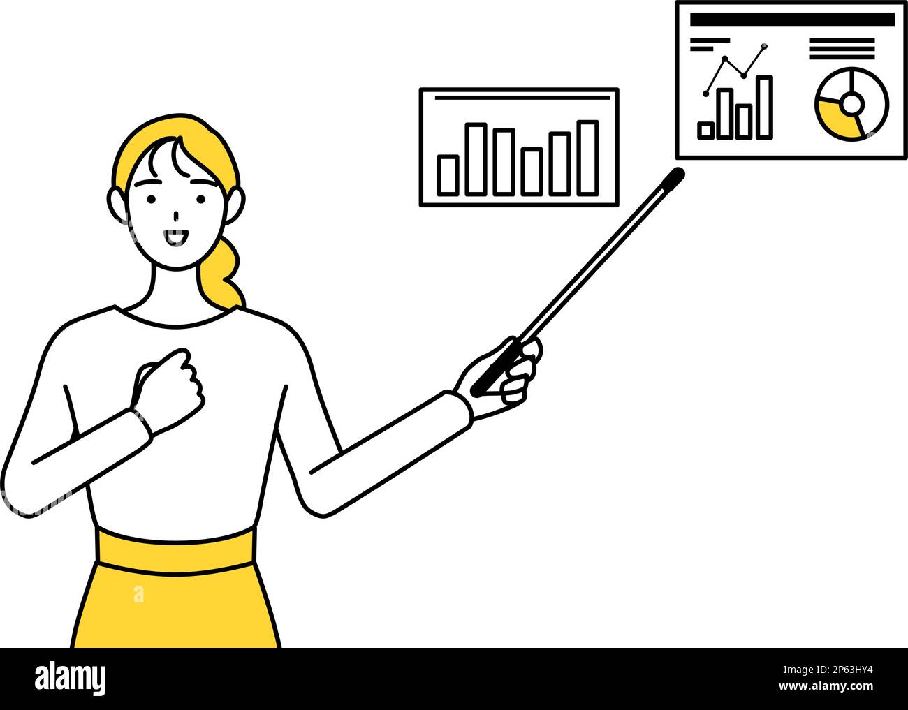 A casually dressed young woman analyzing a performance graph, Vector Illustration Stock Vector ...