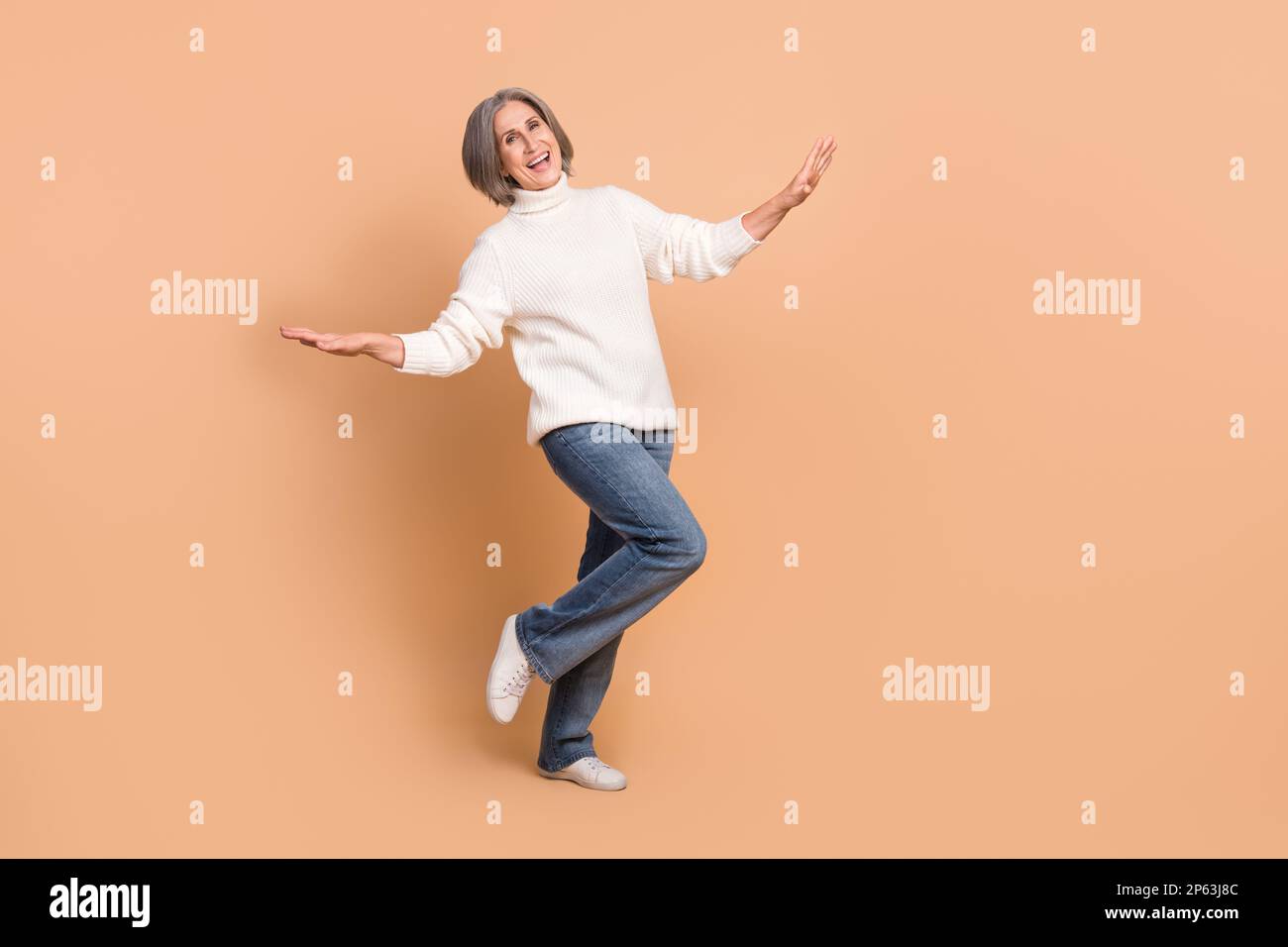 Full body size cadre of careless dancing pensioner attractive model ...