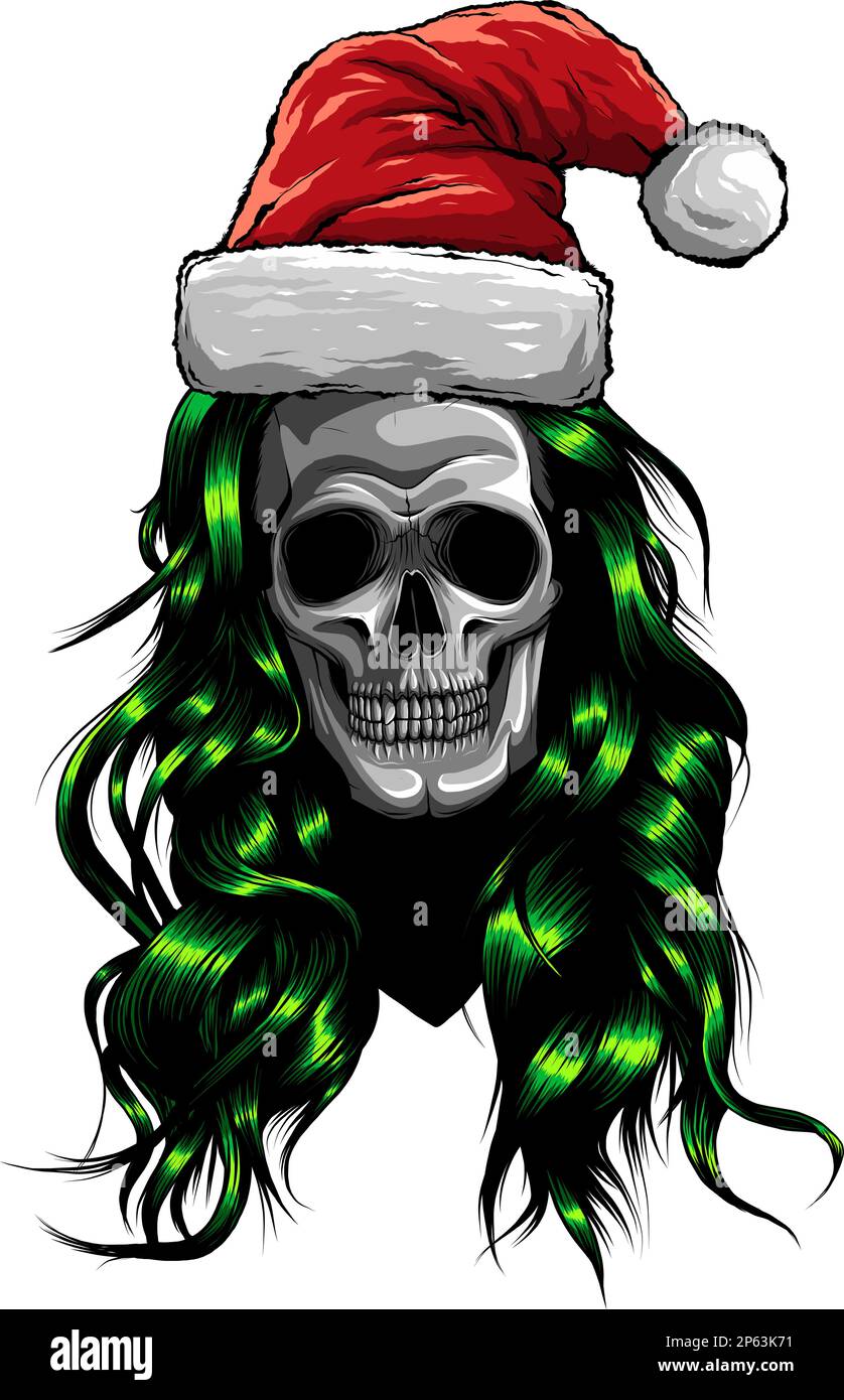 Skull wearing Santa Claus hat vector illustration Stock Vector Image ...