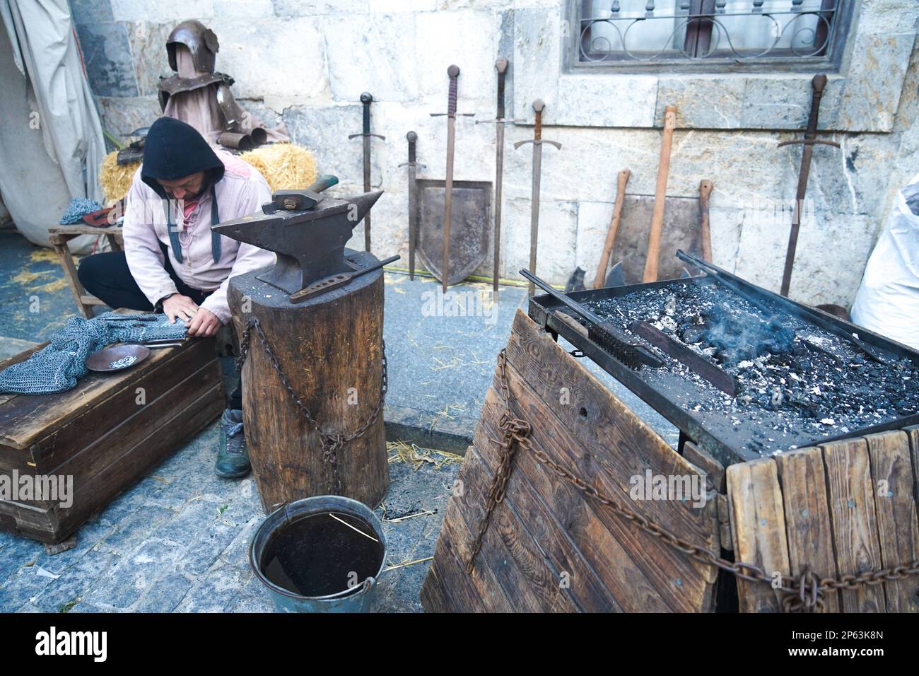 Chain mill medieval armor creation by blacksmith manufacture by hand ...