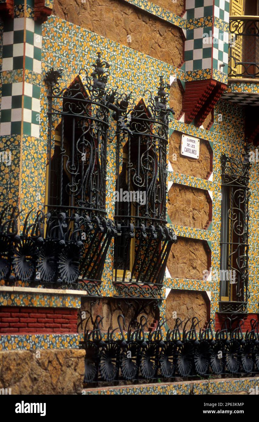 Barcelona: Detail of the facade of Vicens House (Gaudí, 1878-1880 Stock ...