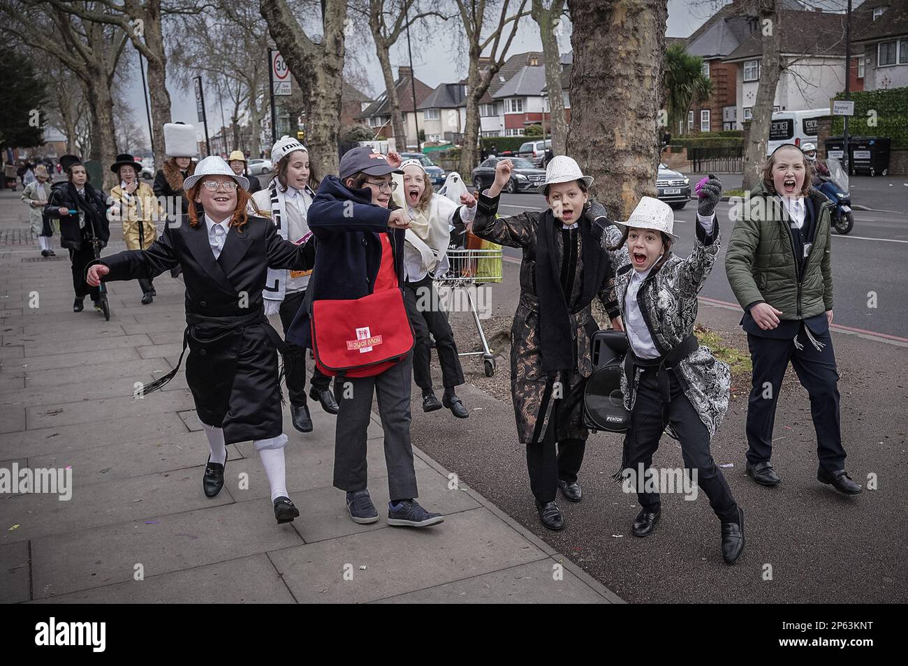 London, UK. 7th March, 2023. British Haredi Jews in north London gather ...