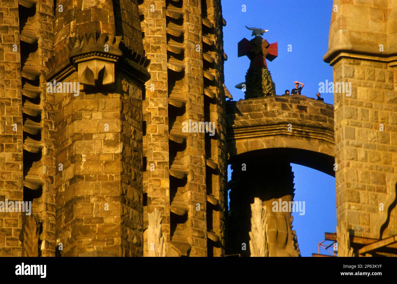 Barcelona, Sagrada Familia: Detail of one of the bell-towers of the ...