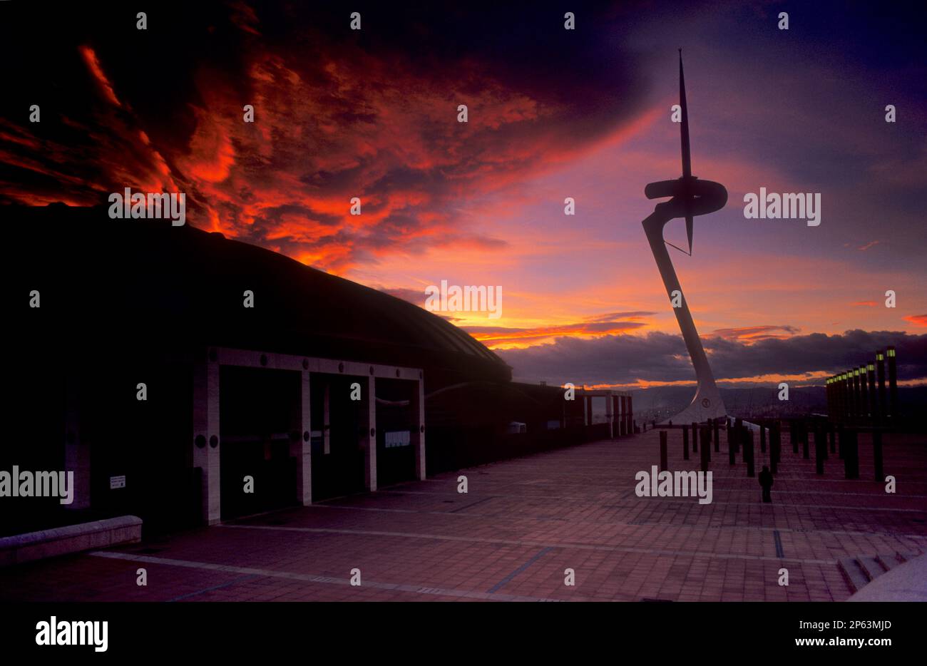 Barcelona: At right Communications tower by Santiago Calatrava and at ...