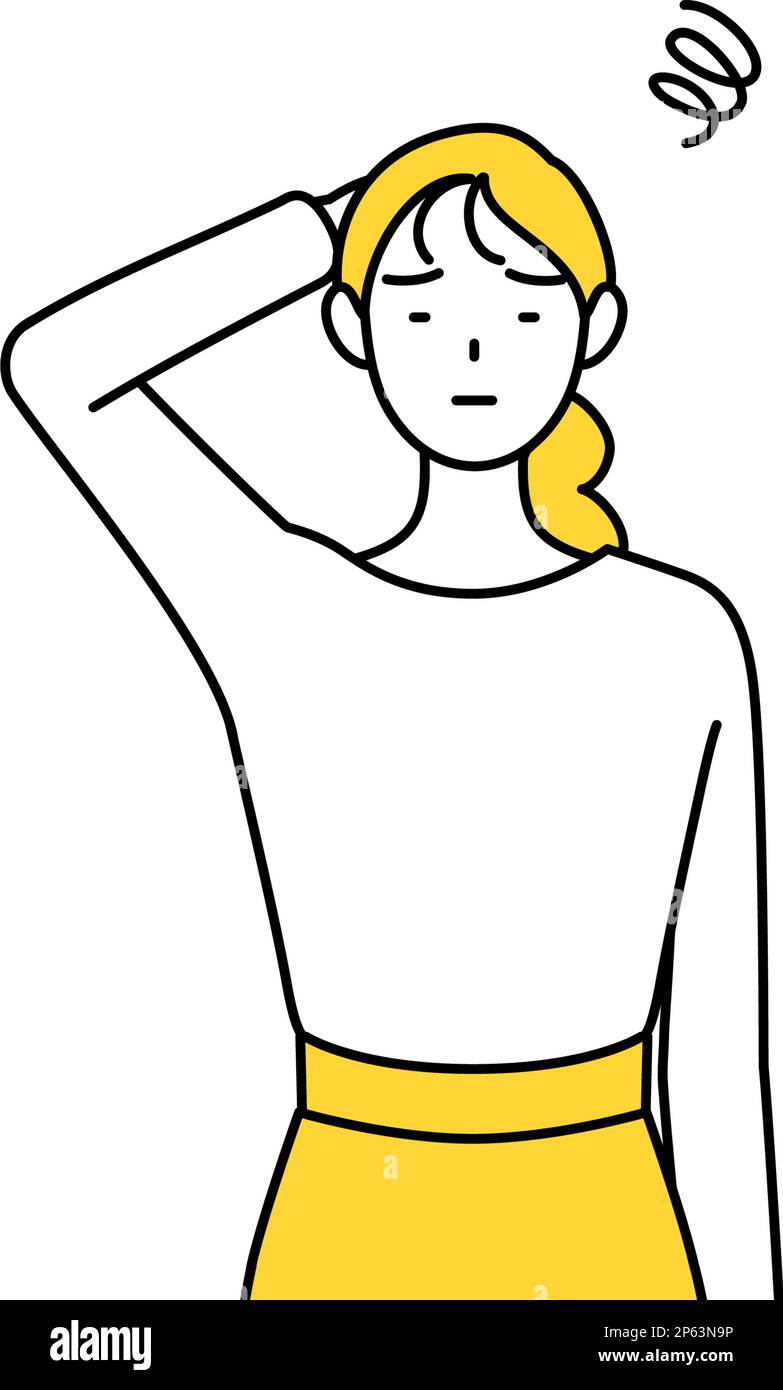 A casually dressed young woman scratching her head in distress, Vector ...