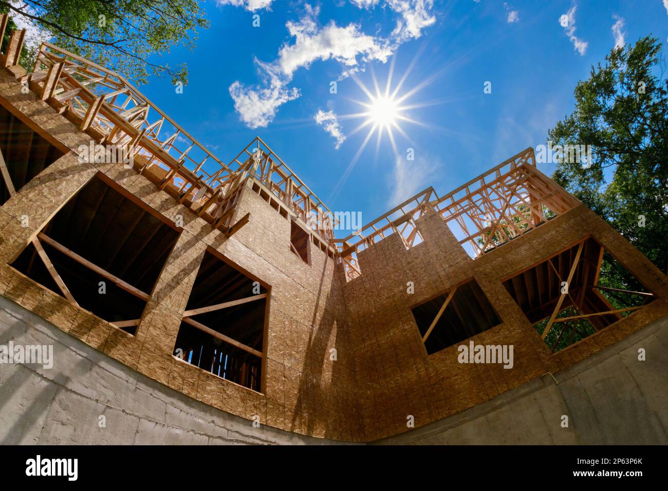 Truss frames of stick house provide excellent structural support for ...