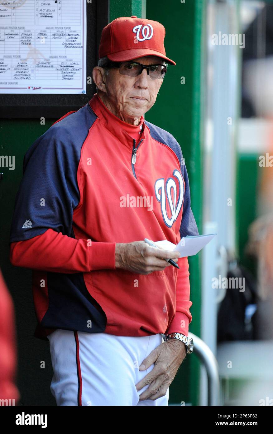 Washington Nationals Davey Johnson (5) during game 1 of a double header ...