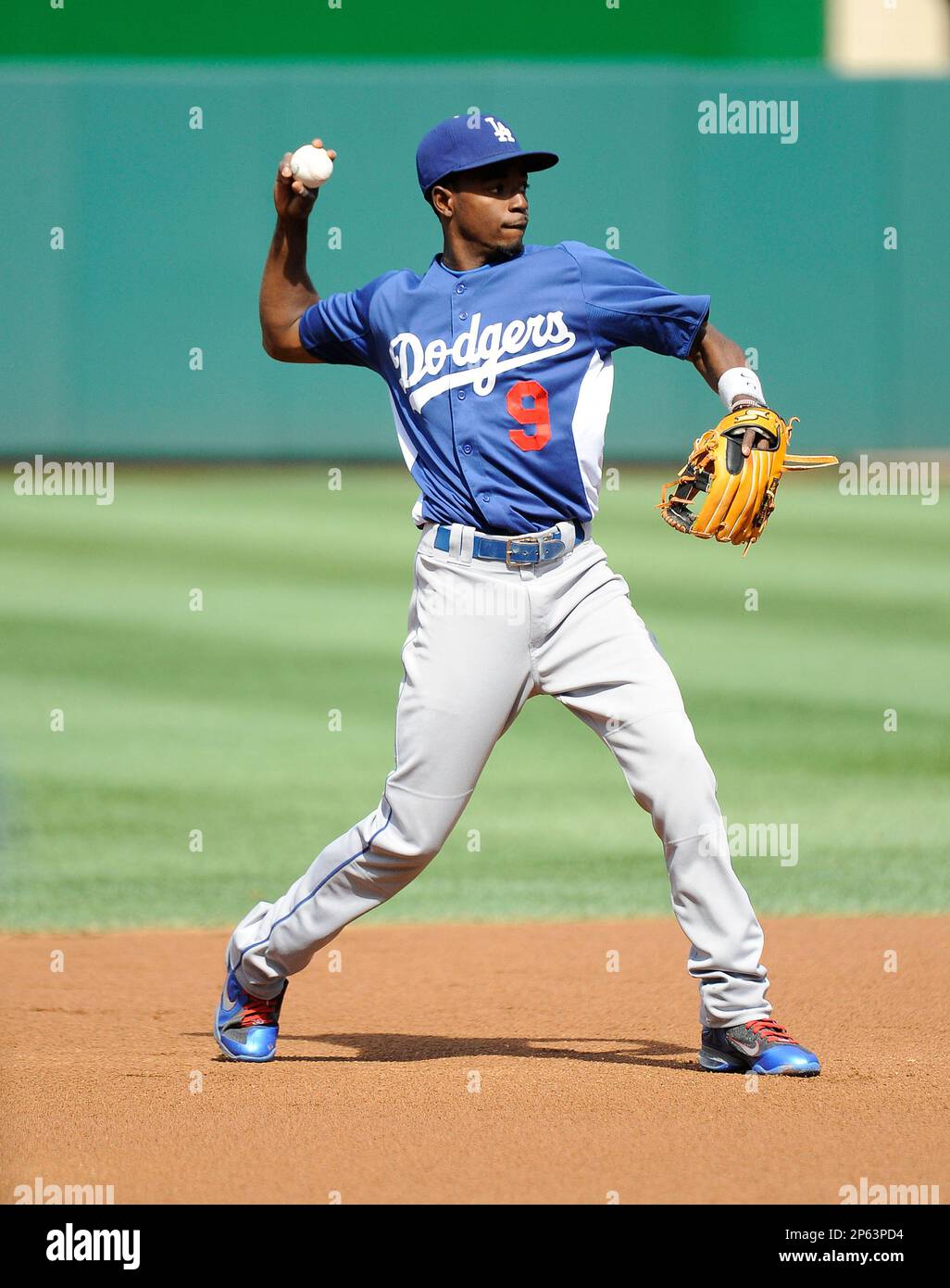 Los Angeles Dodgers Dee Gordon (9) in action during game 1 of a double ...
