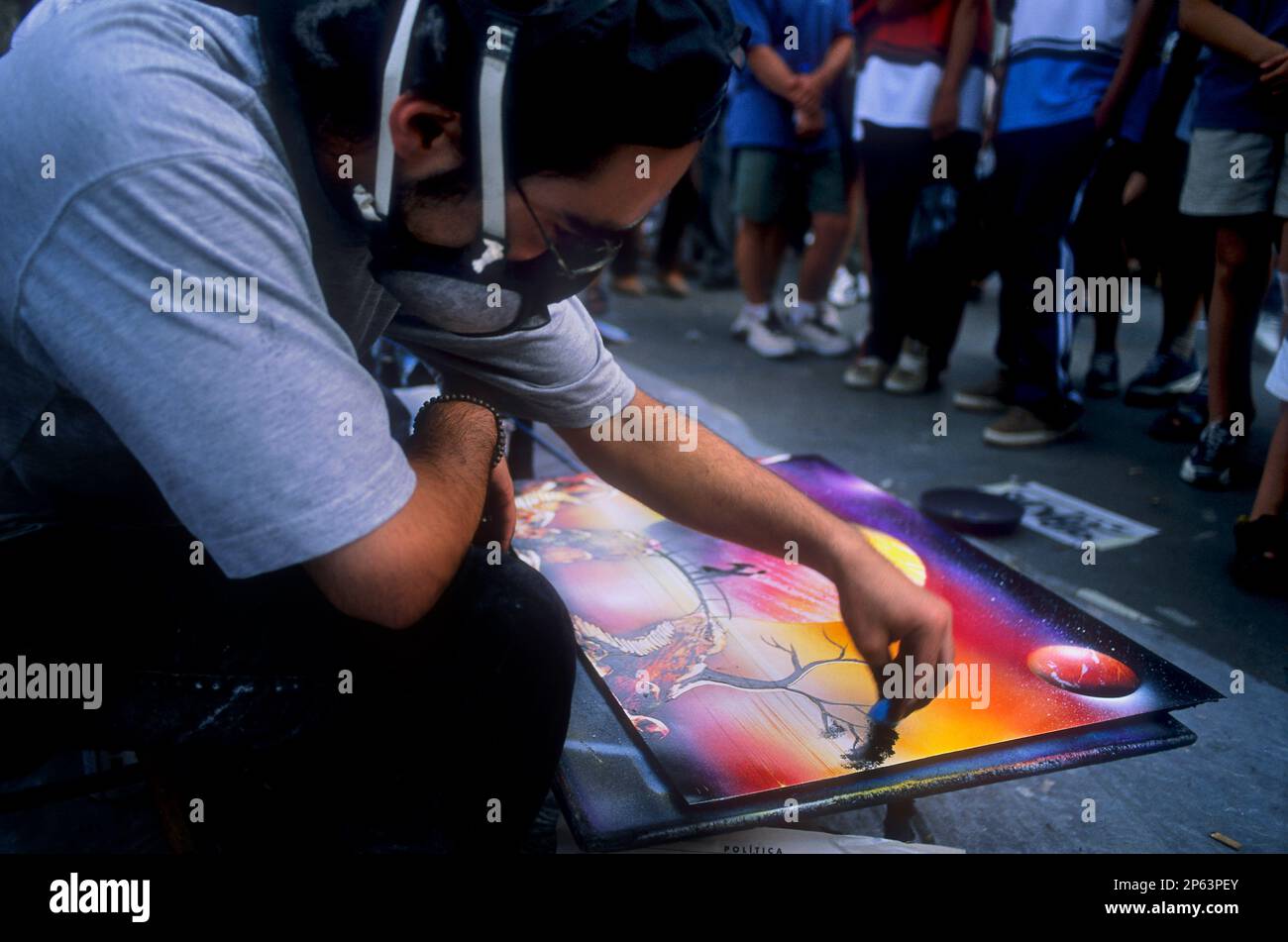 Street artist. spray paint. La Rambla. Barcelona.Europe Stock Photo - Alamy