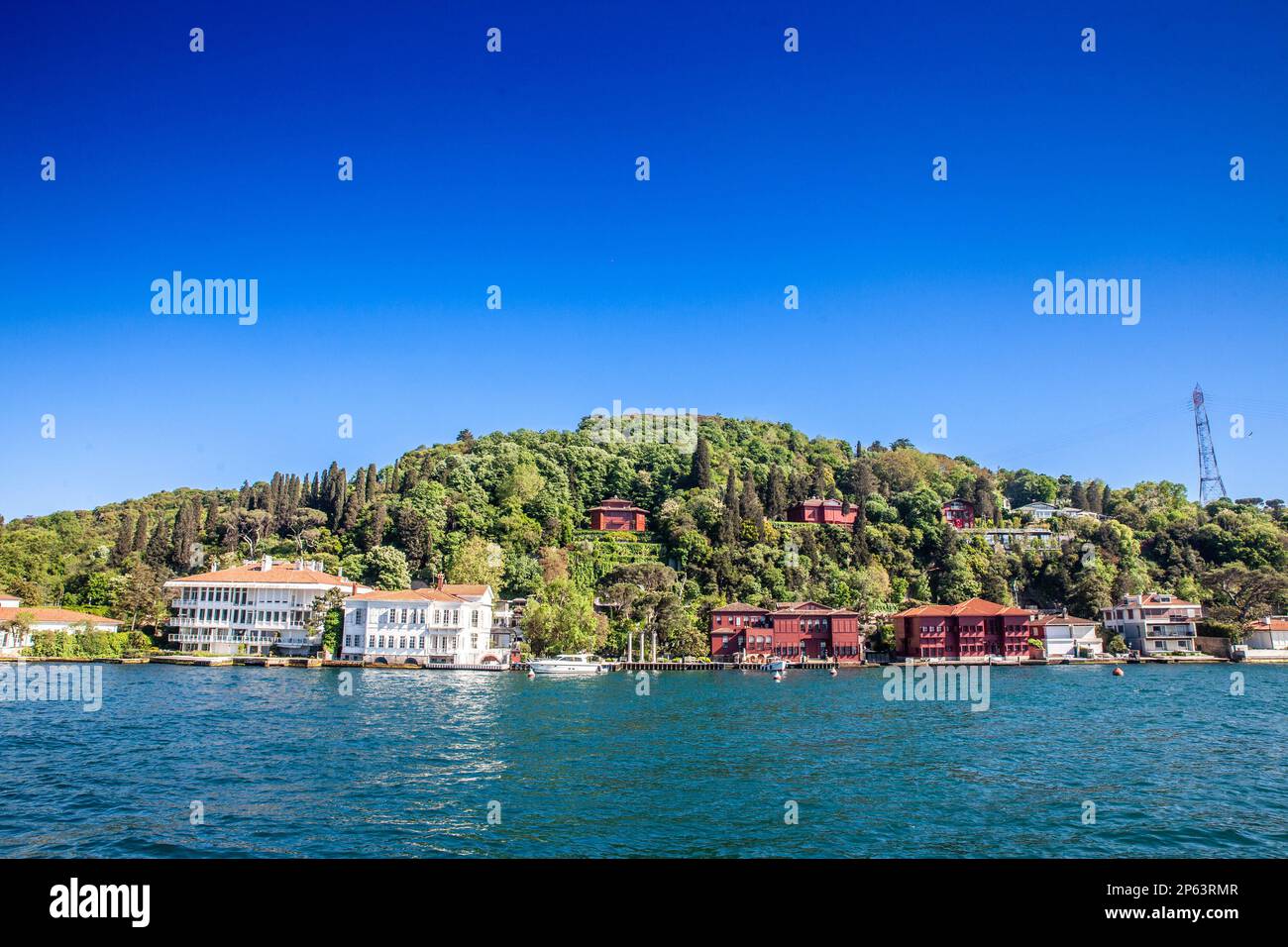 Panorama of luxury mansions and houses on the Bosphorus strait in ...