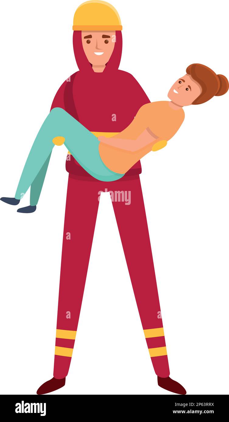 Firefighter save person icon cartoon vector. Rescue safety. Male ...
