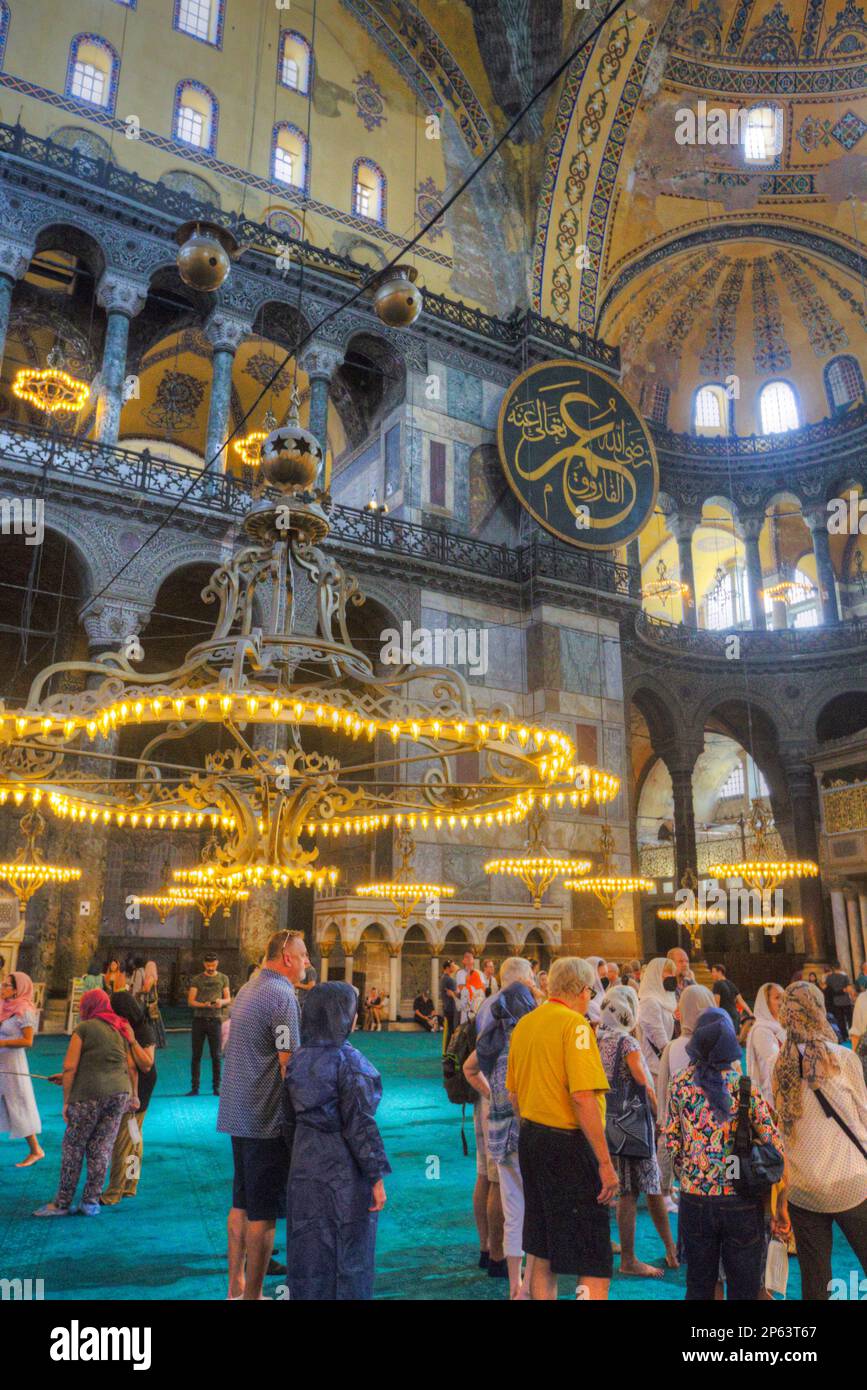 Interior, Hagia Sophia Grand Mosque, 360 AD, UNESCO World Heritage Site, Istanbul, Turkey Stock ...