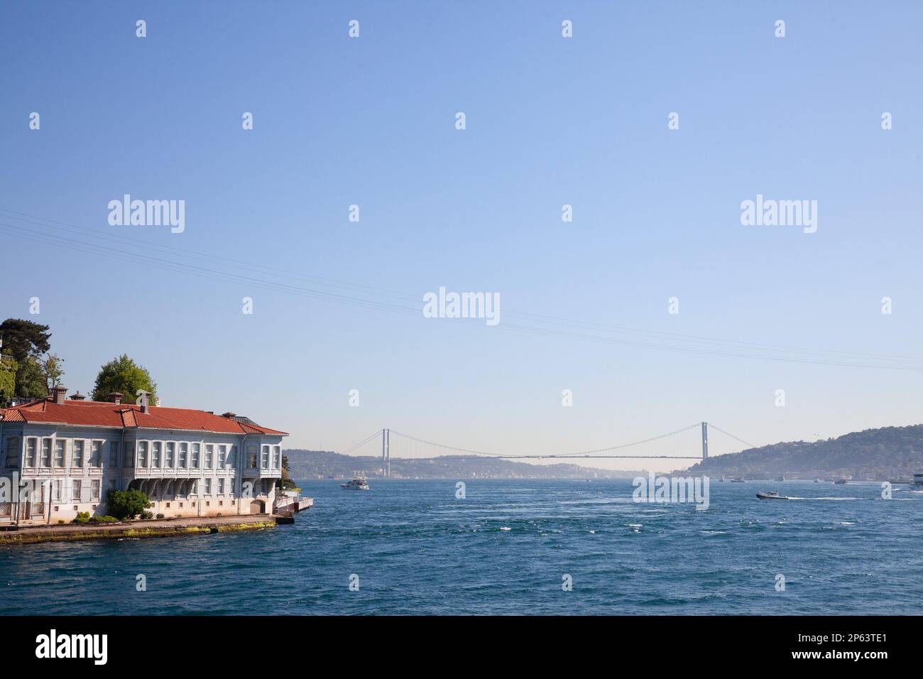 Picture of the Istanbul Bosphorus bridge seen from afar during a sunny ...