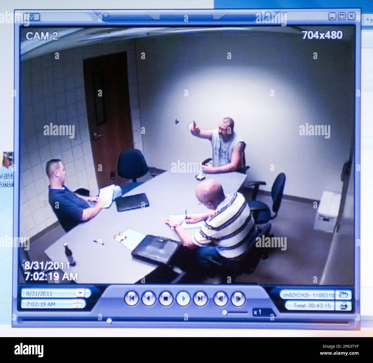 A frame grab from a video entered into evidence at Kenneth Bluew's ...