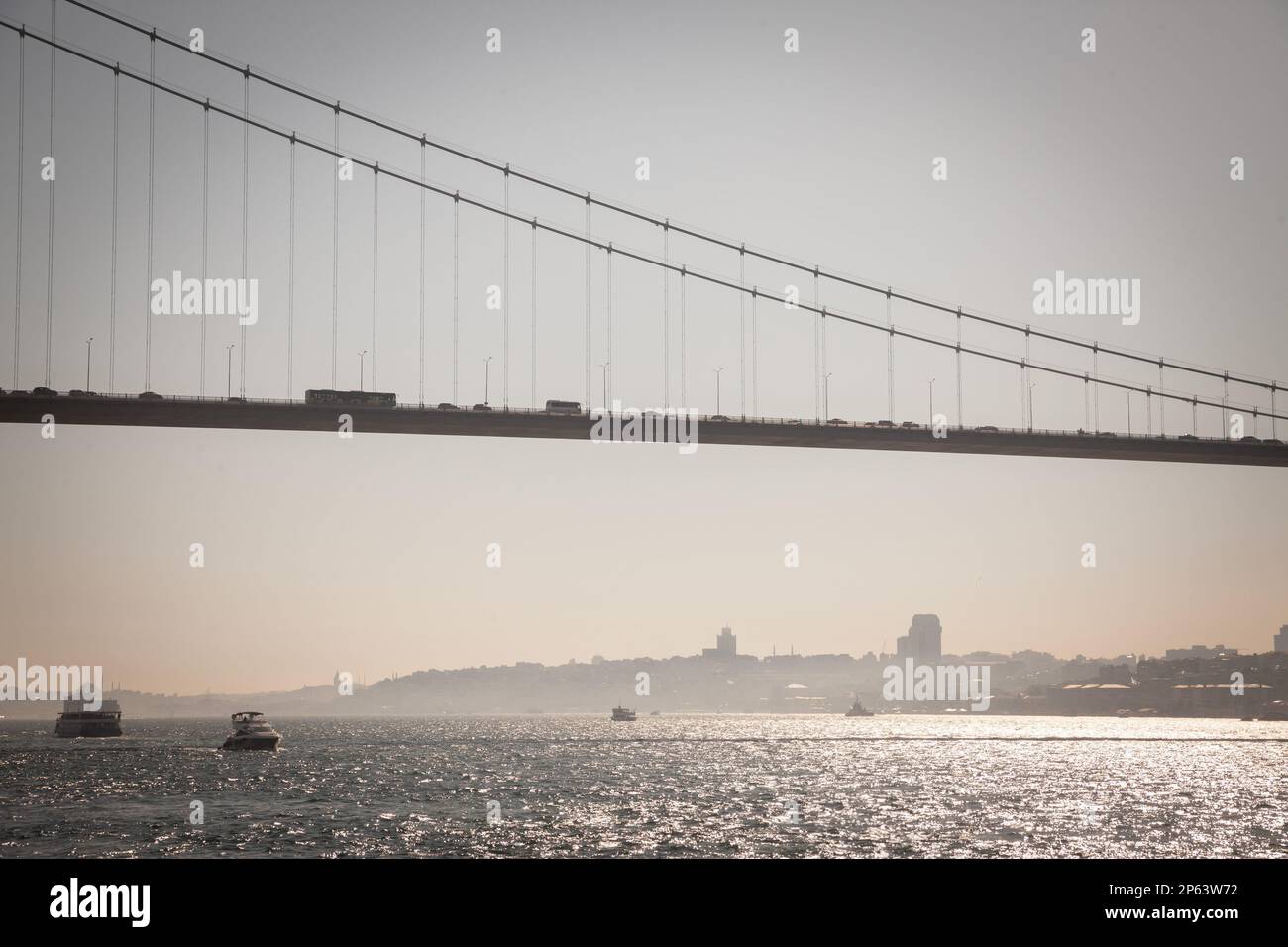 Picture of the Istanbul Bosphorus bridge seen from below during a sunny ...