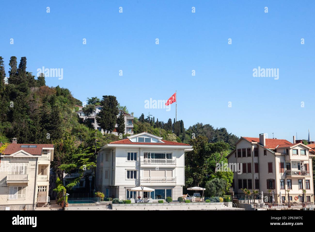Panorama of luxury mansions and houses on the Bosphorus strait in ...