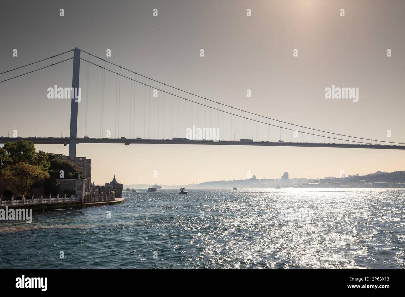 Picture of the Istanbul Bosphorus bridge seen from below during a sunny ...
