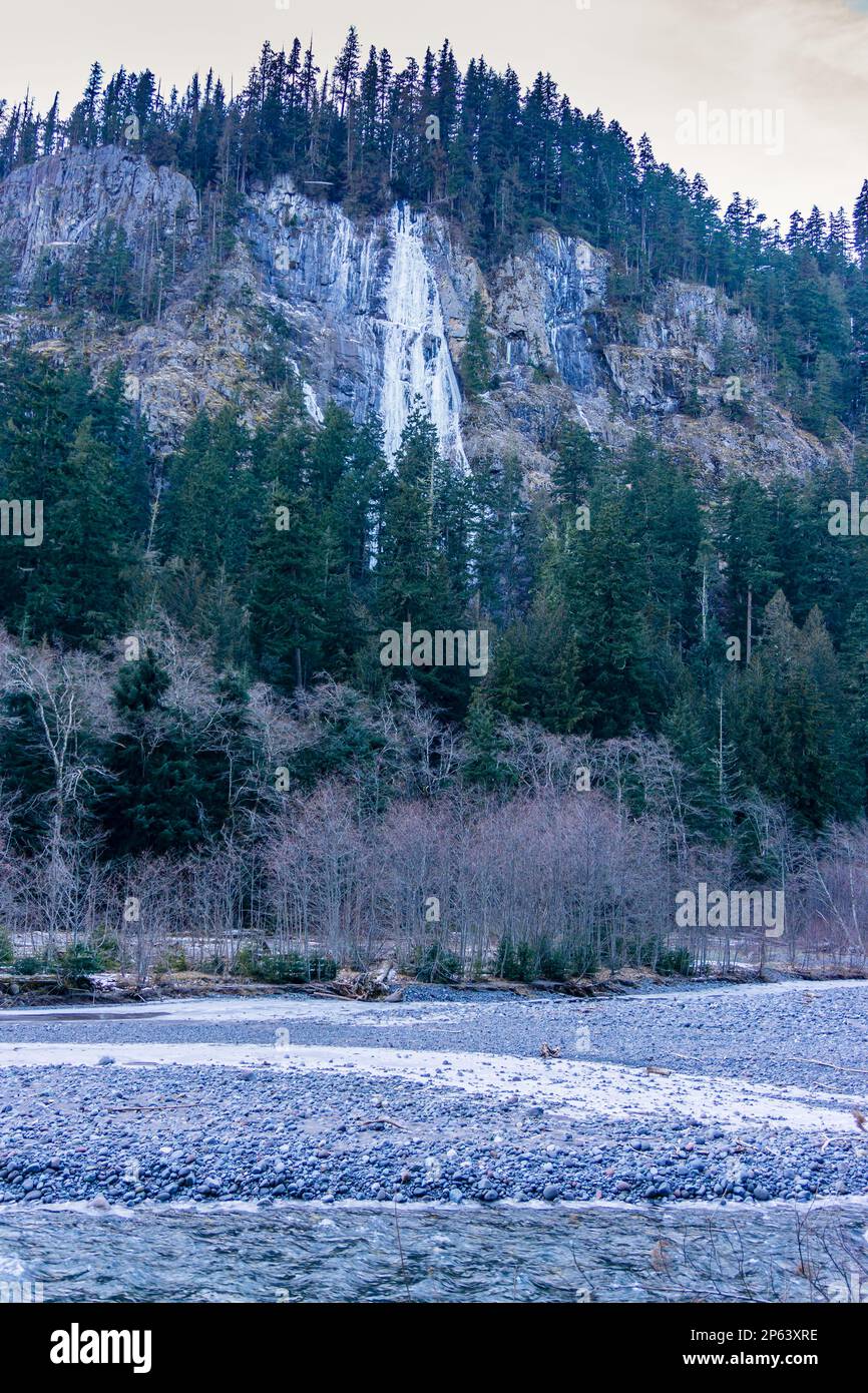 Frozen waterfalls near Mount Rainier in Washington State Stock Photo ...