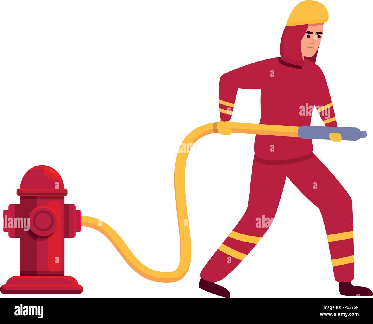 Firefighter use hydrant icon cartoon vector. Rescue man. Job service ...