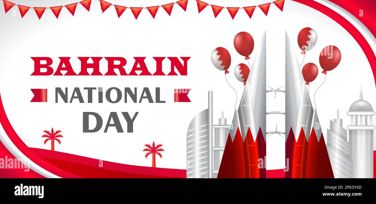 Bahrain National Day, 3d illustration of world trade center building ...