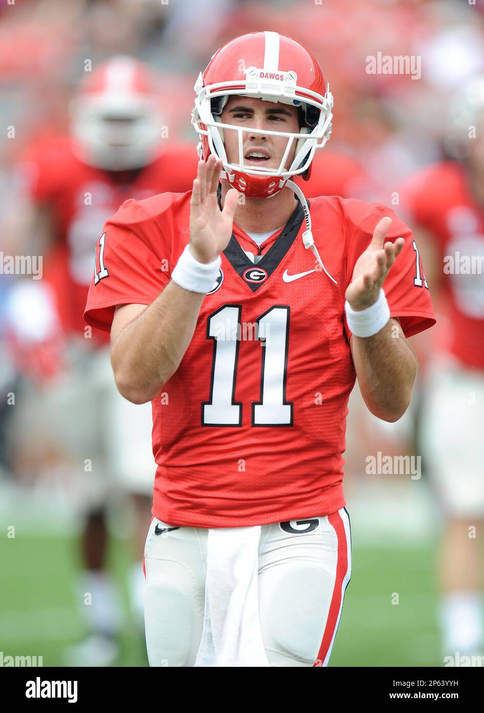 Georgia Bulldogs Aaron Murray (11) in action during a game against the ...