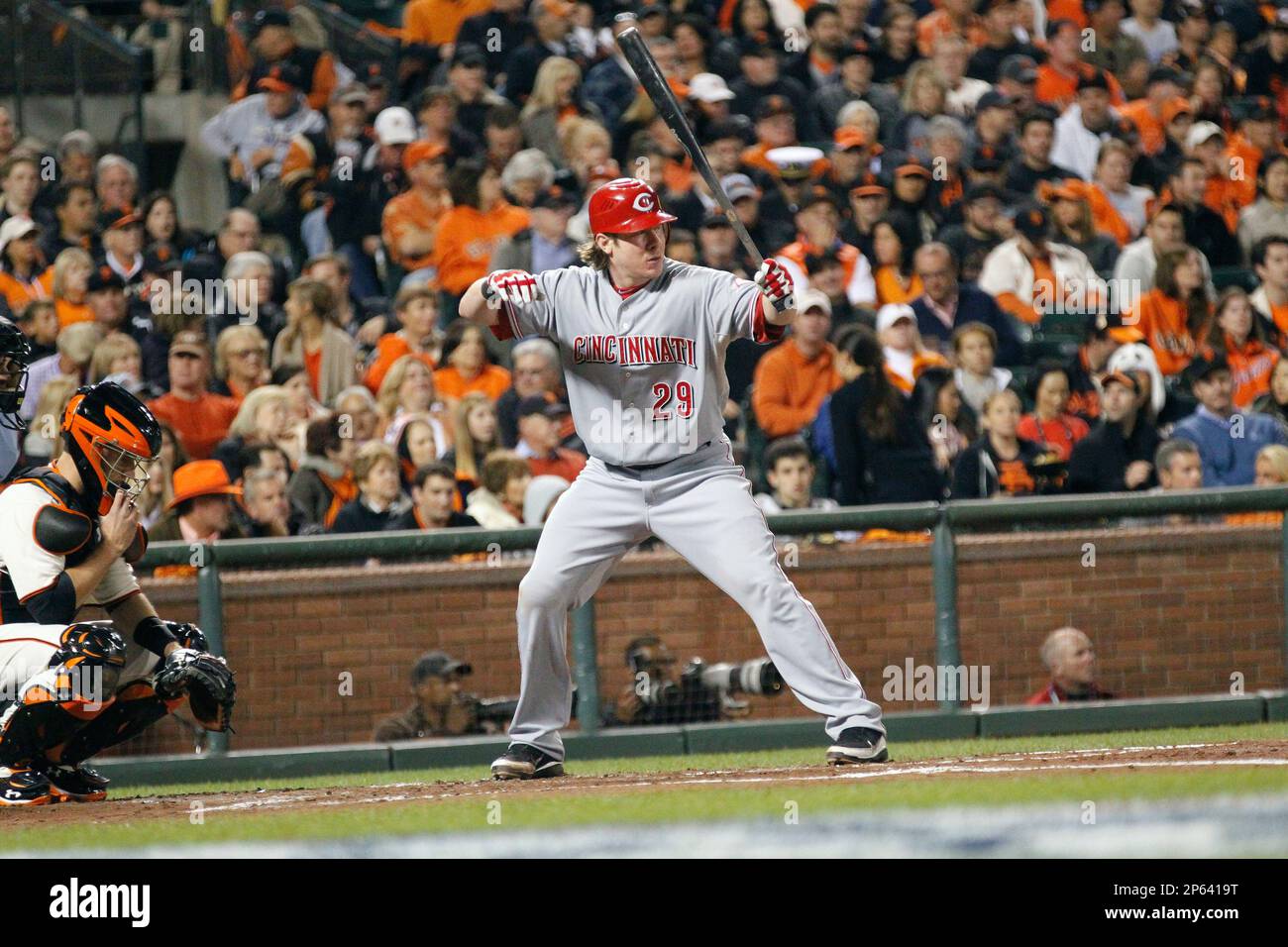 Cincinnati Reds catcher Ryan Hanigan (29) at bat during an MLB baseball ...