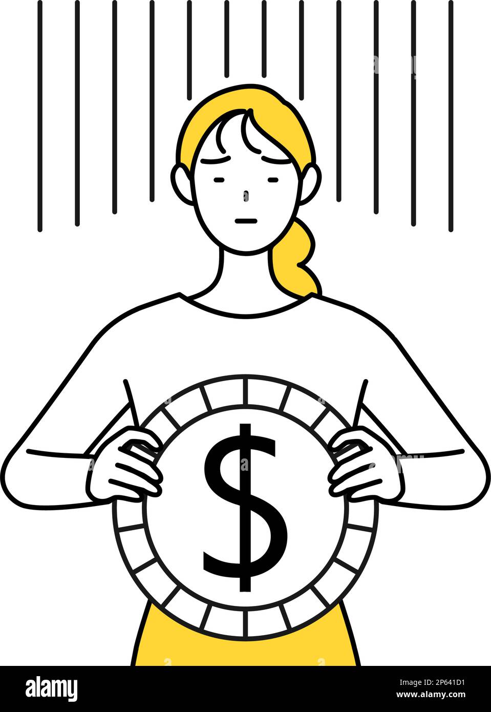 A casually dressed young woman, an image of exchange loss or dollar ...