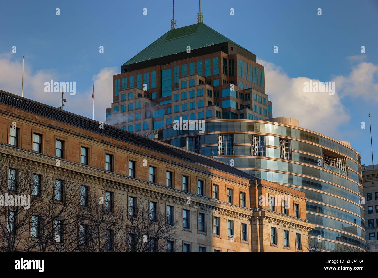 Close up of the different architectural designs in downtown Cleveland ...