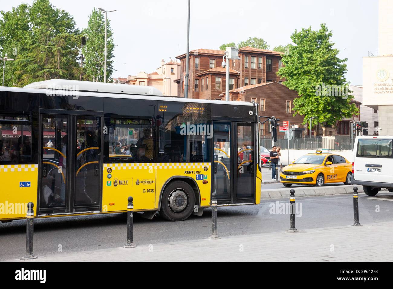 Picture of bus waiting in a bus station jam in Istanbul, Turkey. It is ...