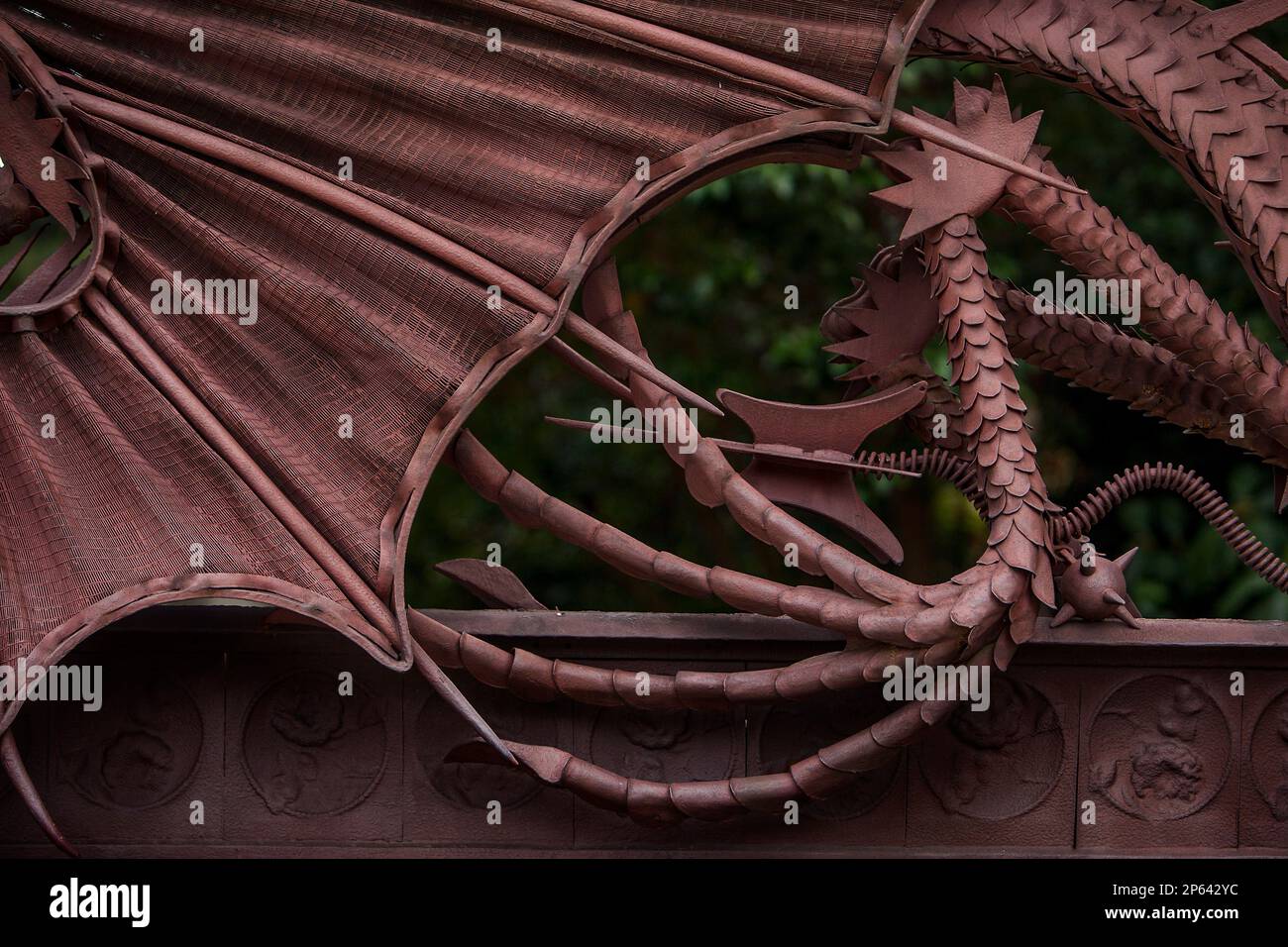 Detail of dragon on iron gate at Pavellons de la Finca Guell, by ...