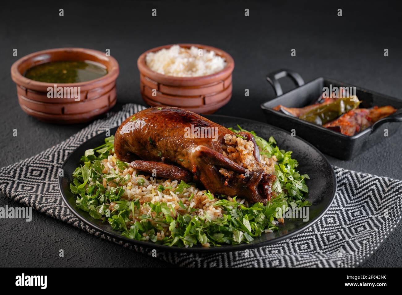 Arabic Cuisine; Egyptian traditional stuffed pigeon or "Hamam Mahshi ...