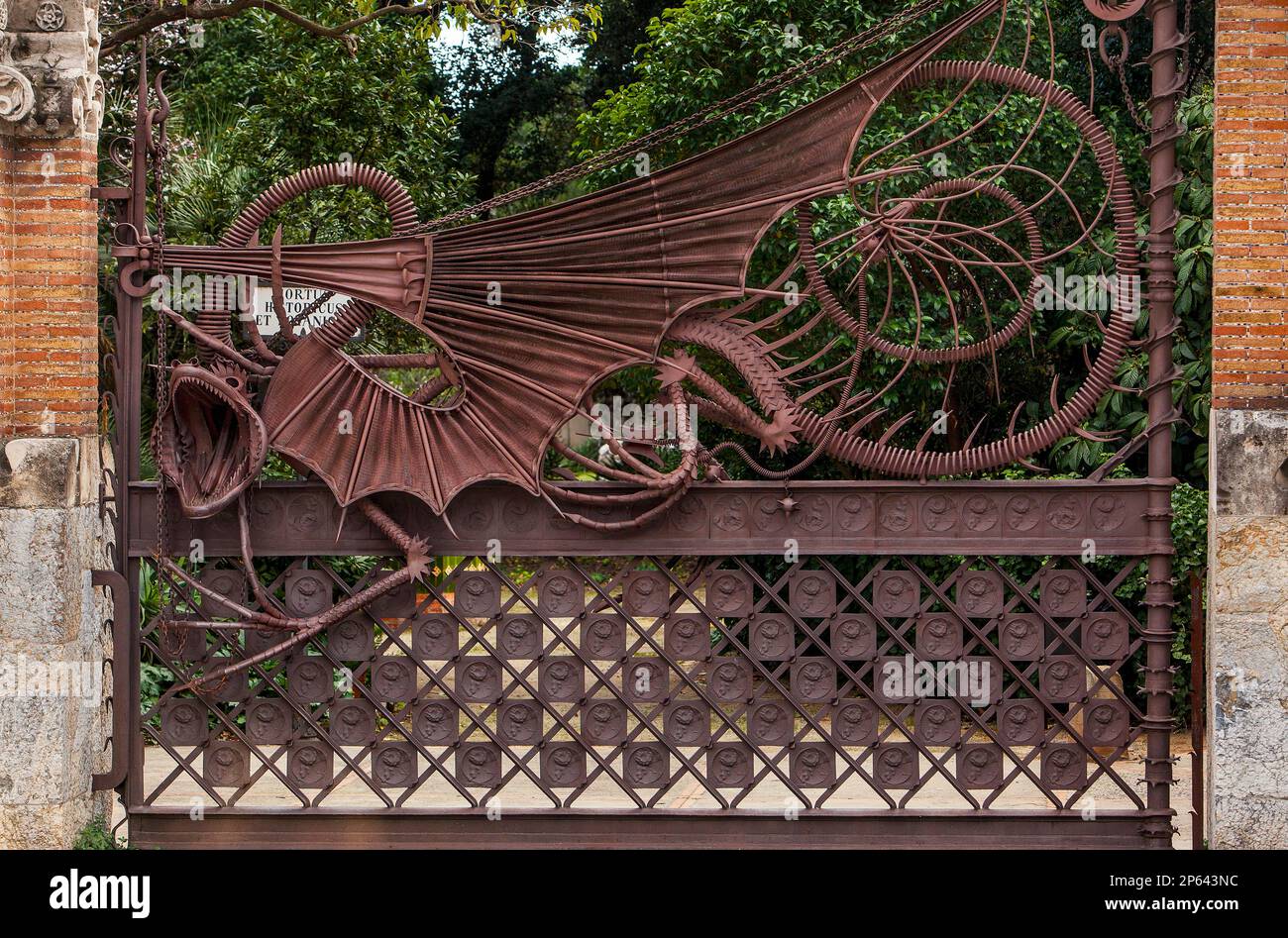 Dragon on iron gate at Pavellons de la Finca Guell, by Antonio Gaudi ...