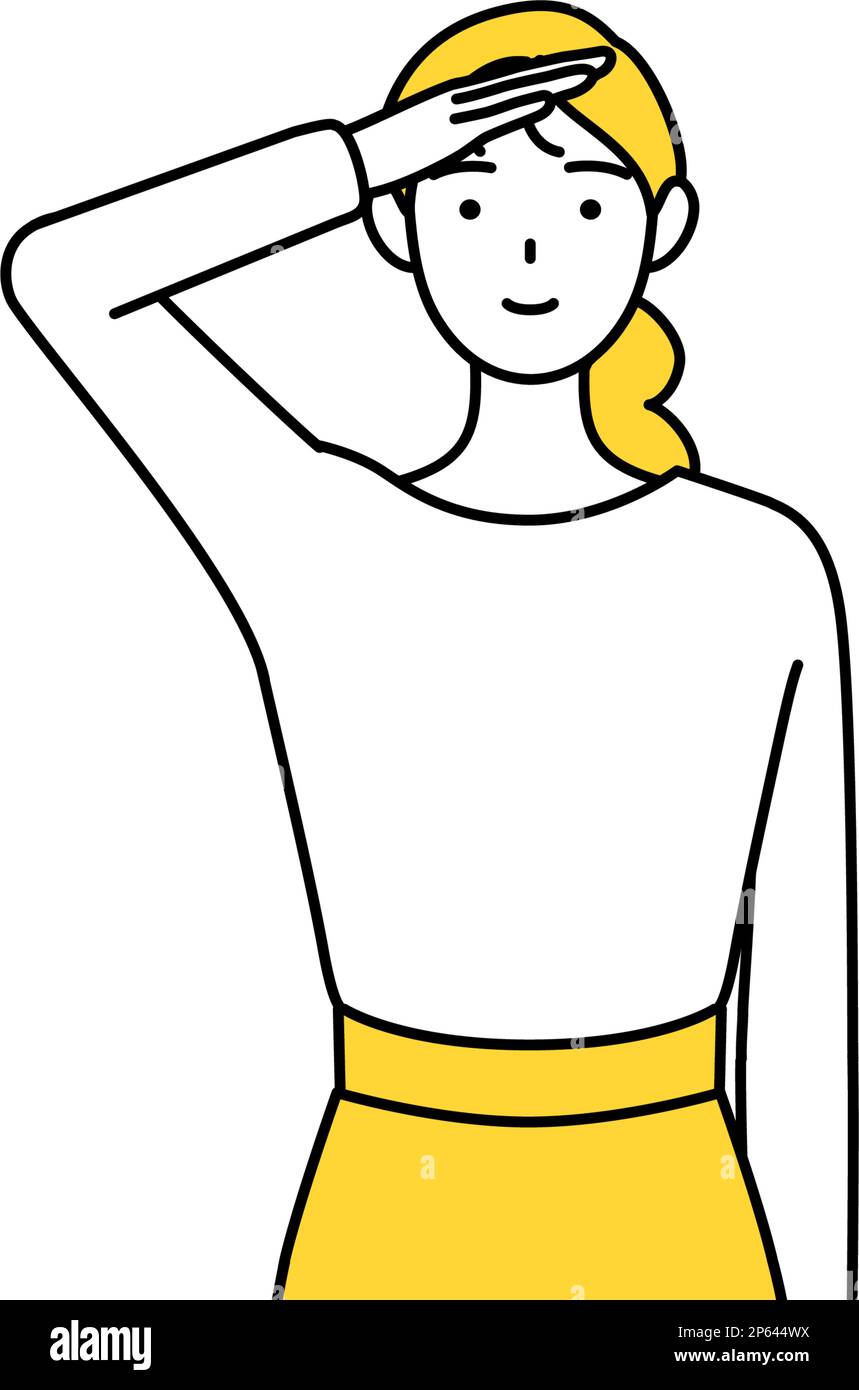 A casually dressed young woman making a salute, Vector Illustration ...