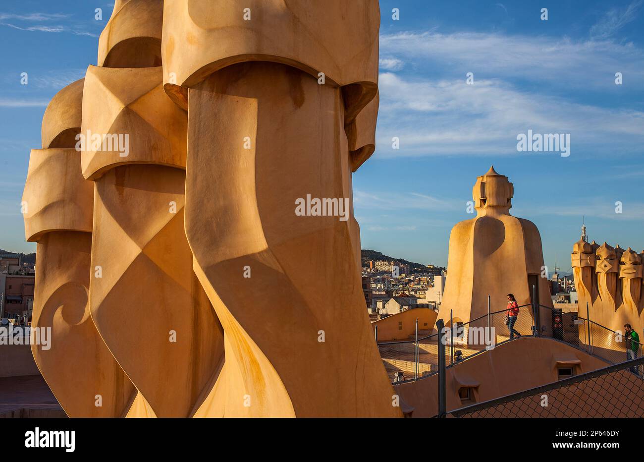 Rooftop Chimneys in Casa Mila, La Pedrera, Barcelona, Catalonia, Spain ...