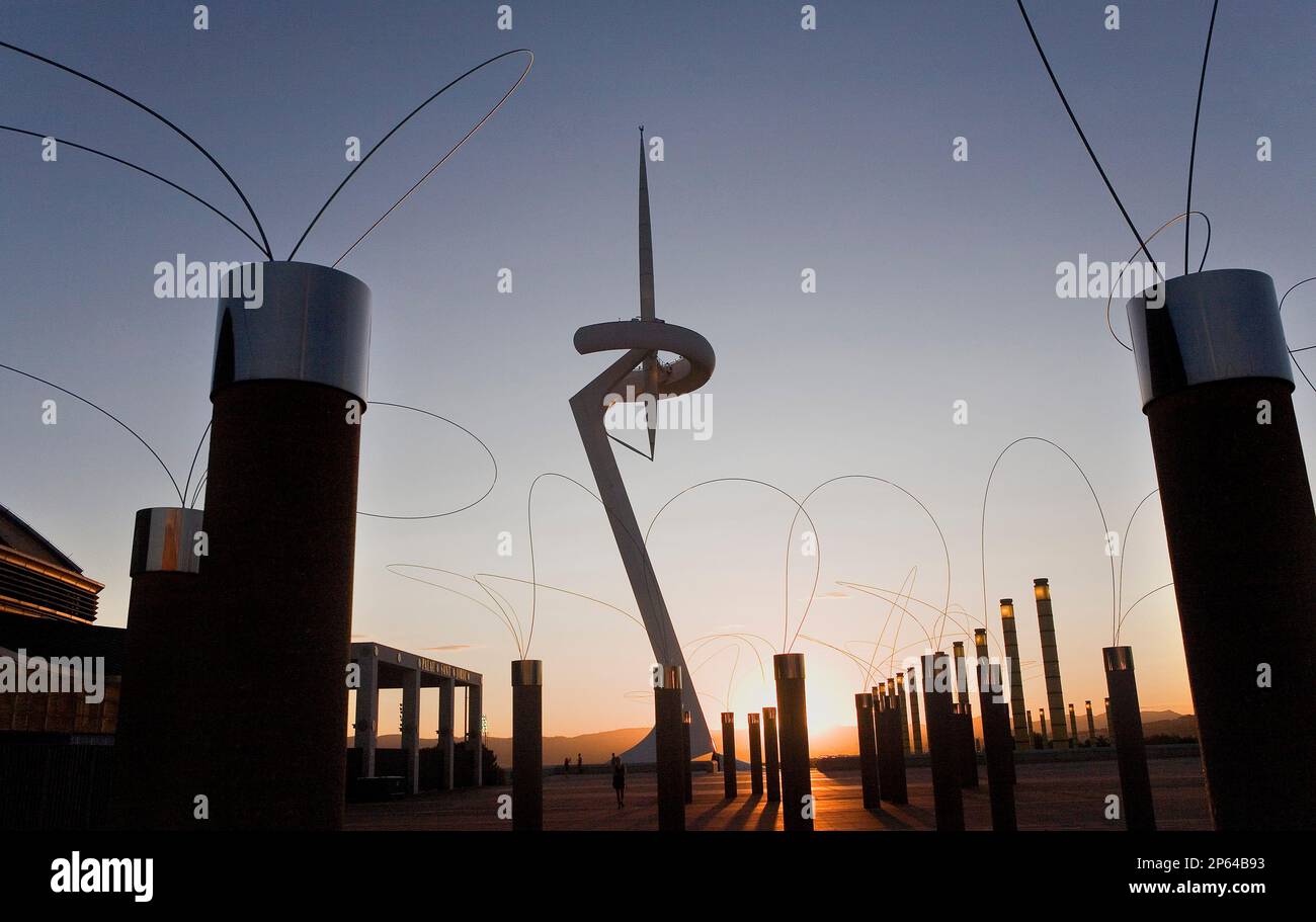 Barcelona:Sculptures by Aiko Miyawaki and Communications tower by ...