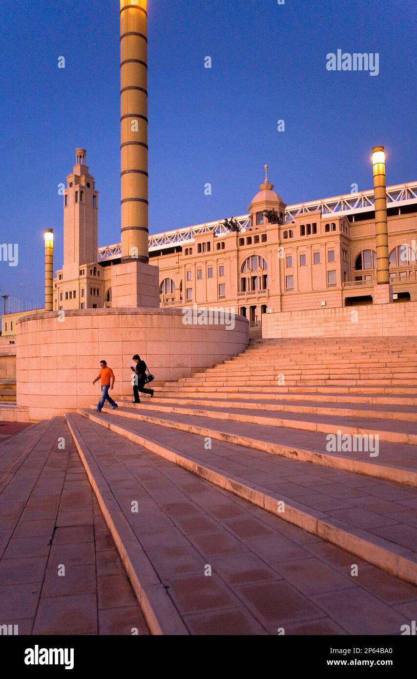 Barcelona: Montjuich Olympic area, in background Olympic stadium Stock ...