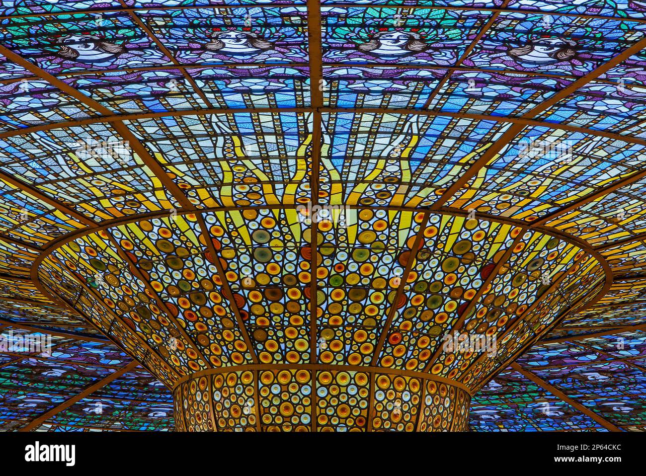 Palau de la Musica Catalana,detail of giant skylight, by Lluis Domenech ...