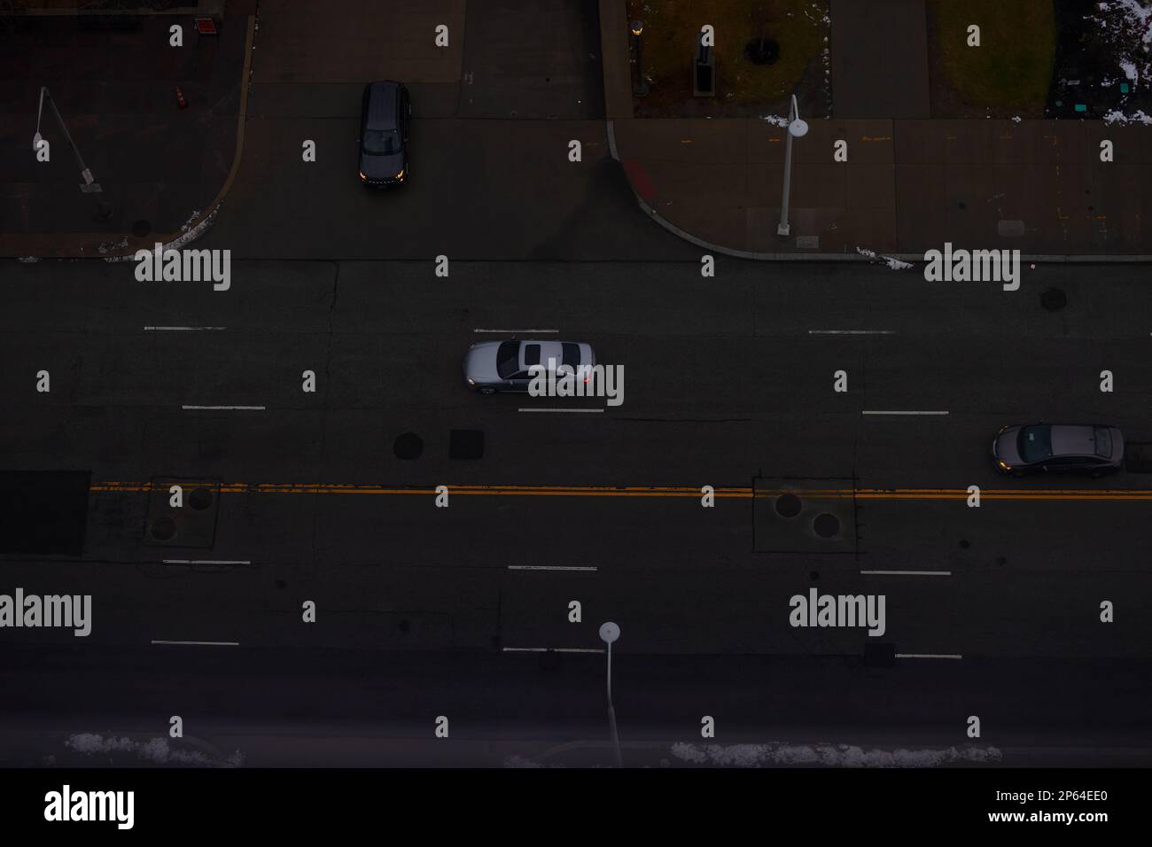 Street view from a 23rd floor hotel room window downtown Cleveland ...