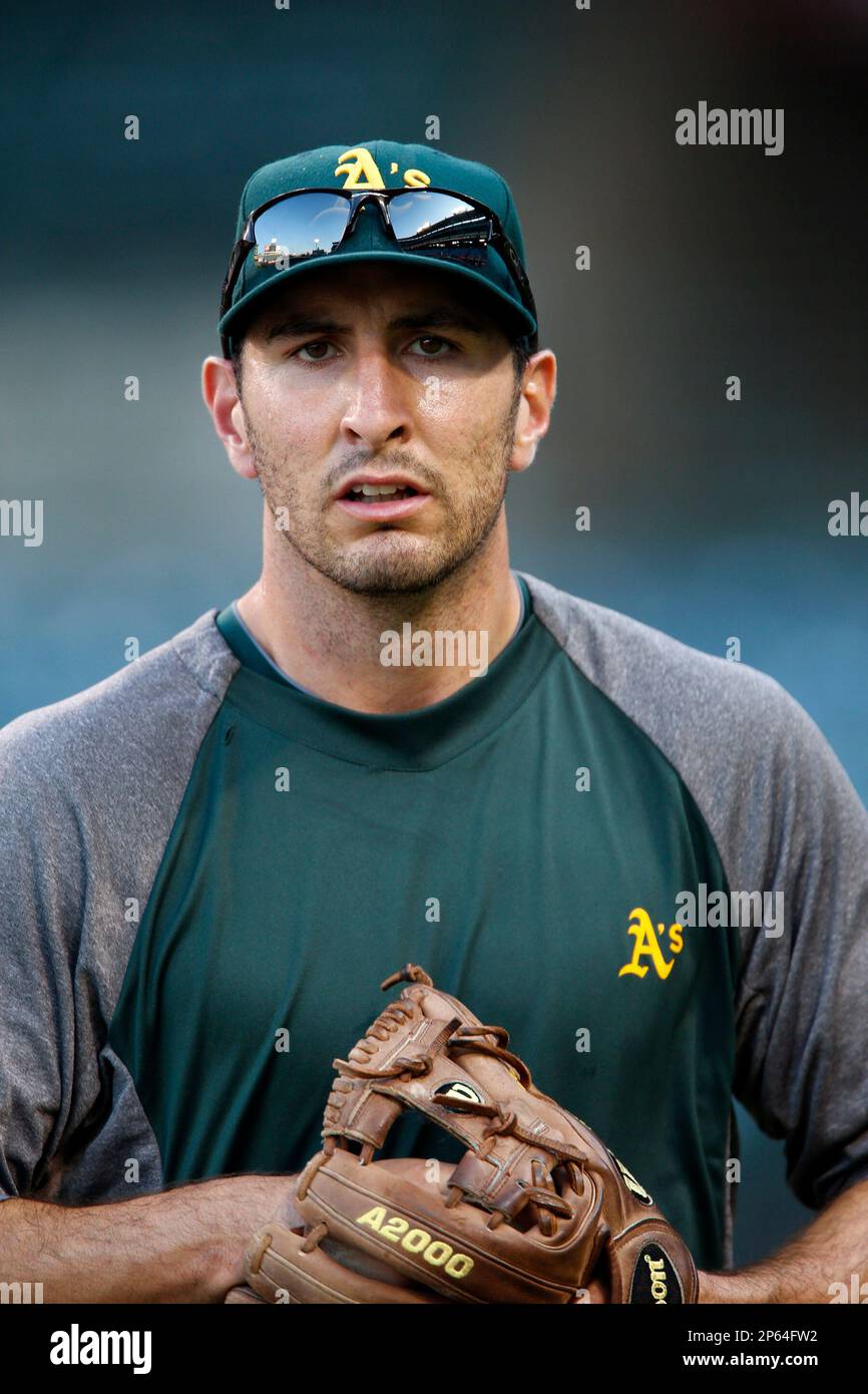 Adam Rosales #17 of the Oakland Athletics before a game against the Los ...