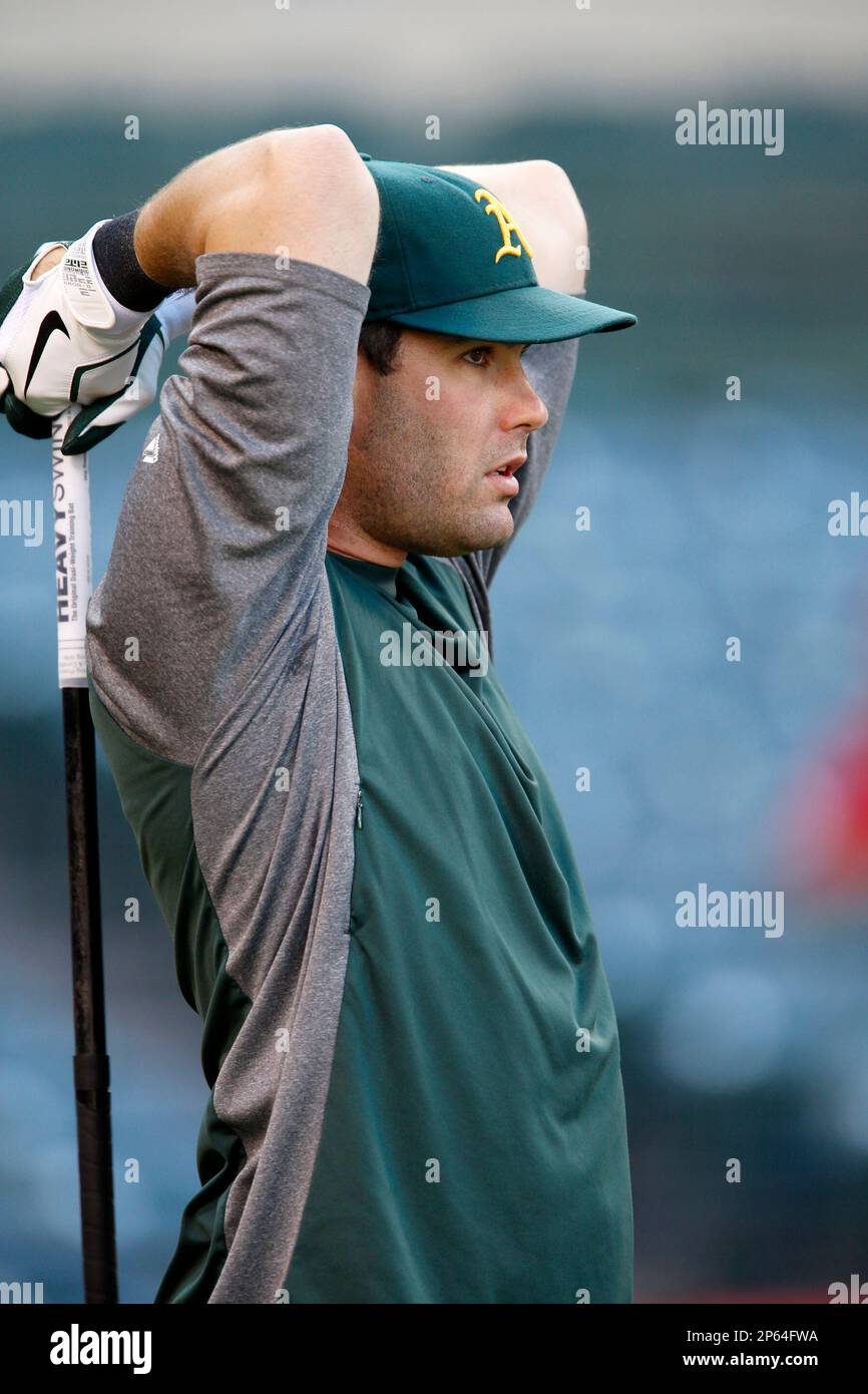 Seth Smith #15 of the Oakland Athletics before a game against the Los ...